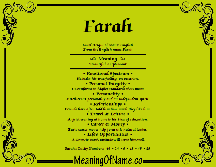 Farah - Meaning of Name