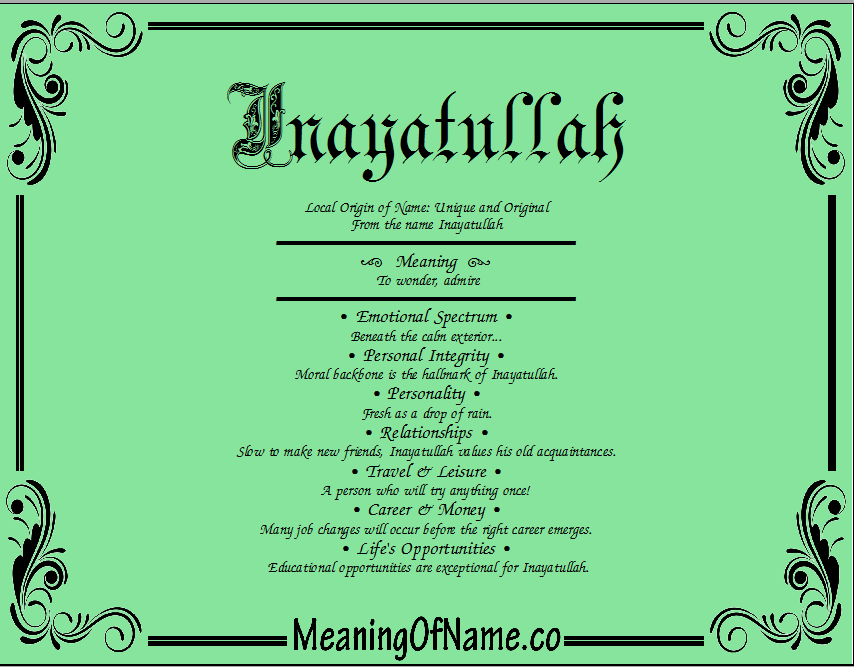 Inayatullah - Meaning of Name