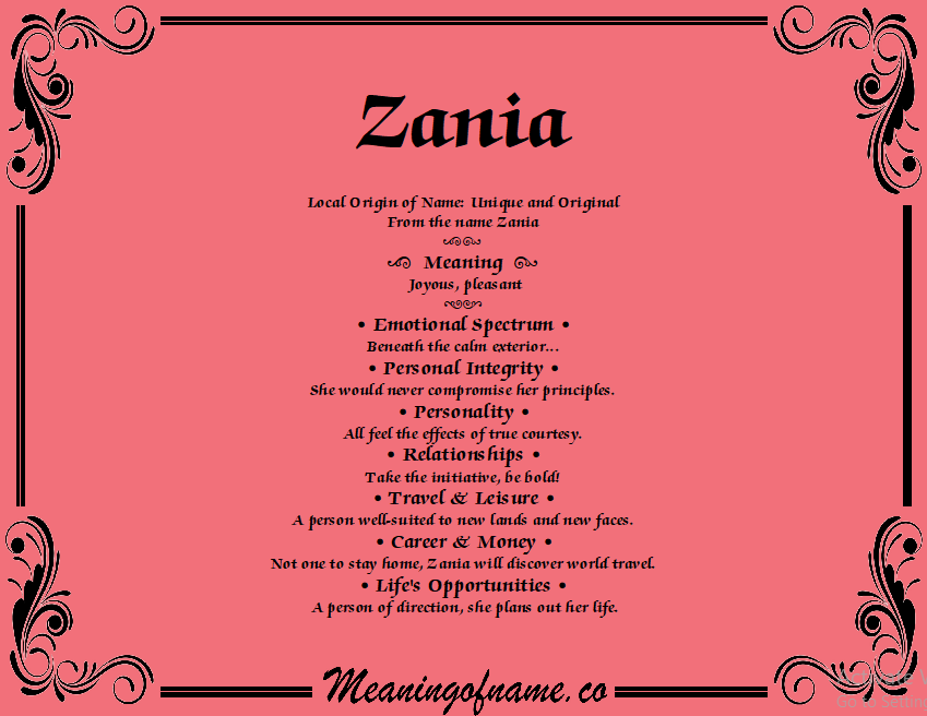 Zania - Meaning of Name